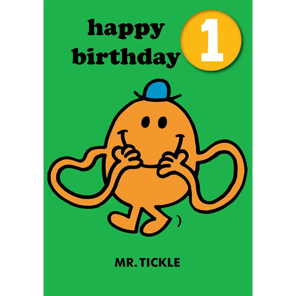 Mr Tickle 1st Birthday Card With Badge – Gift Crouch End
